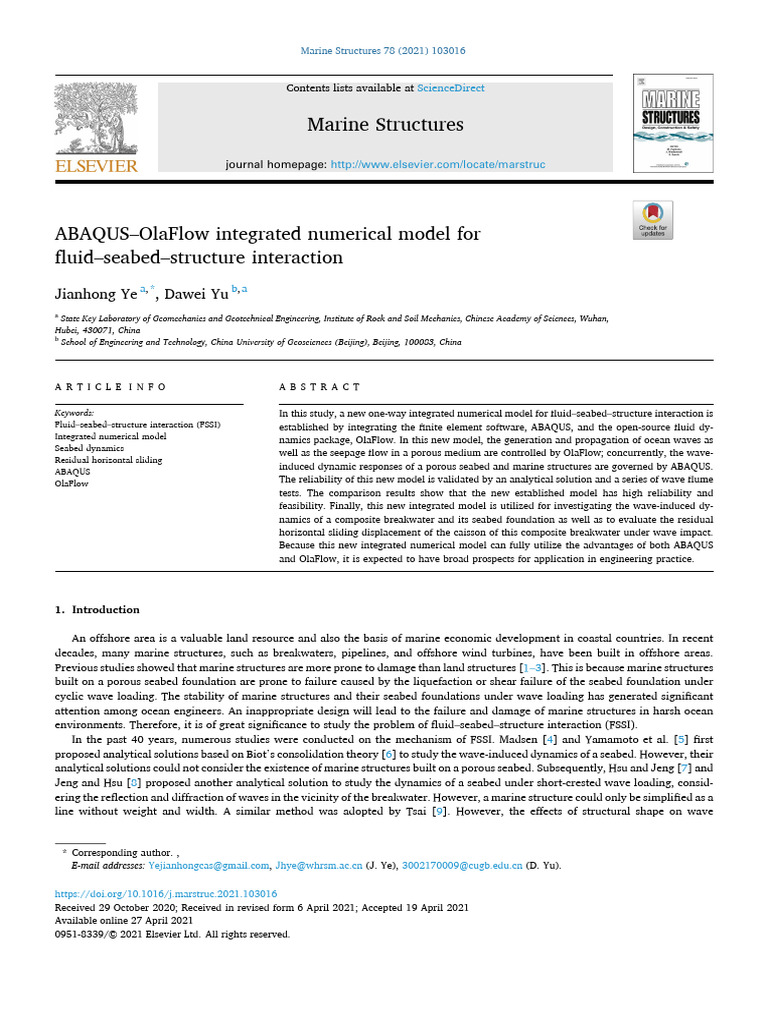 ABAQUS-OlaFlow Integrated Numerical Model For F Luid-Seabed-Structure Interaction | Download ...