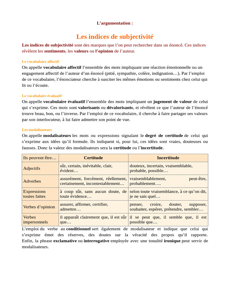 Indices et marques de subjectivité | PDF | Verbe | Phrase