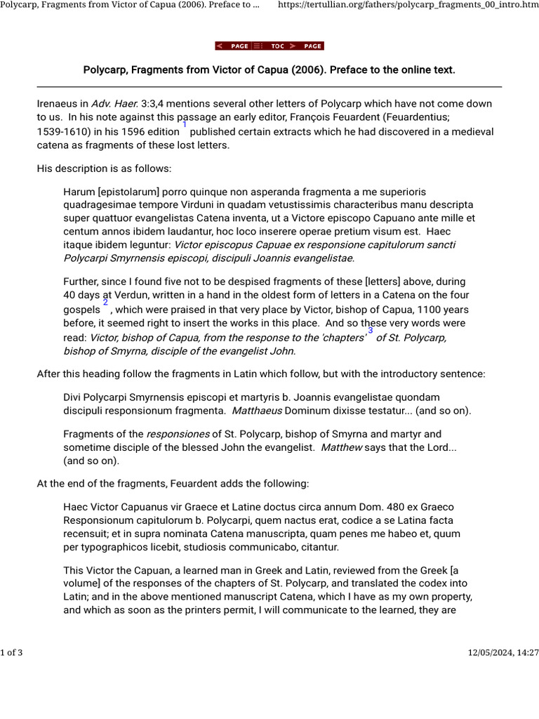 Polycarp's Lost Letters: Victor of Capua Fragments | PDF | Religion ...