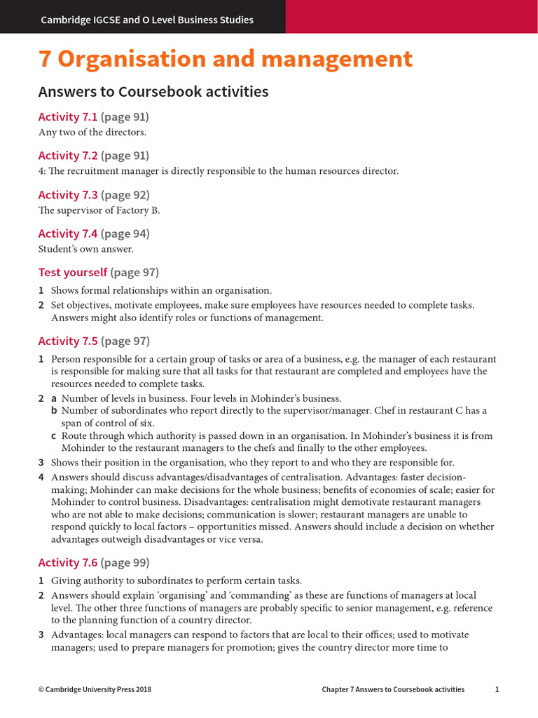 IGCSE-OL Bus CH 7 Answers To CB Activities | Download Free PDF | Employment | Leadership