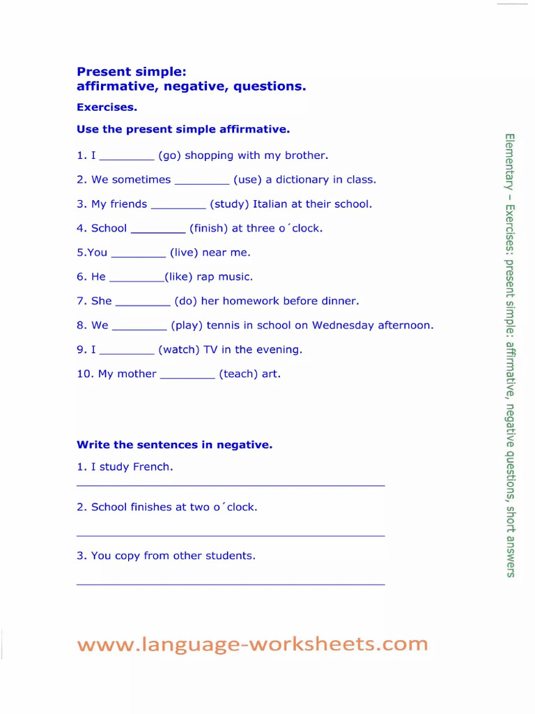 Elementary Present Simple Exercises | PDF
