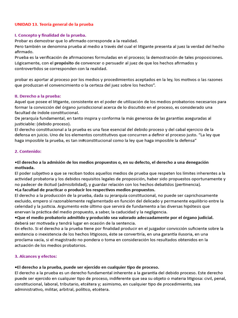 Derecho Procesal Civil UNIDAD 13 TEORIA GENERAL DE LA PRUEBA | Descargar gratis PDF | Evidencia ...