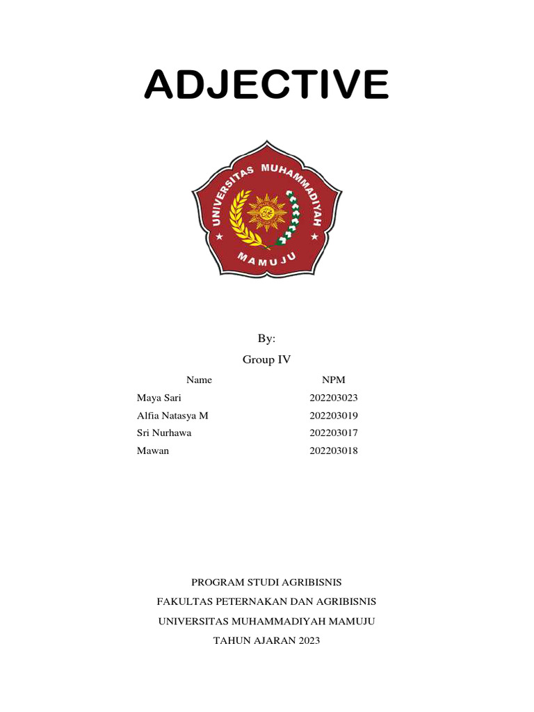 Adjective Group4 | PDF | Karier & Perkembangan | Seni & Disiplin Bahasa