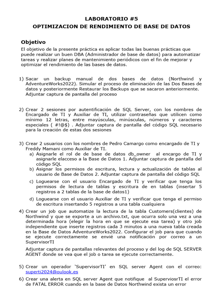 Laboratorio 5 Planes de Mantenimiento y SQL Server Agent | PDF ...