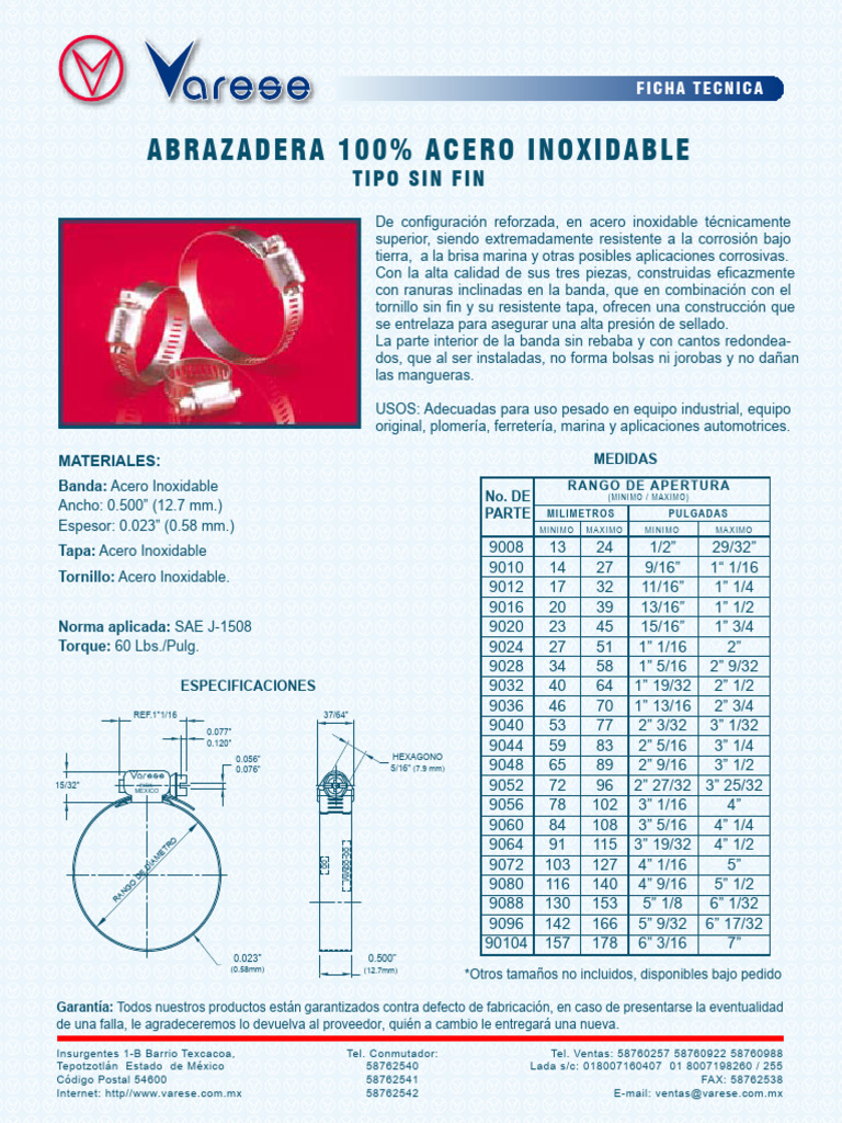 Abrazaderas Inox 2017 | PDF | Tornillo | Acero inoxidable