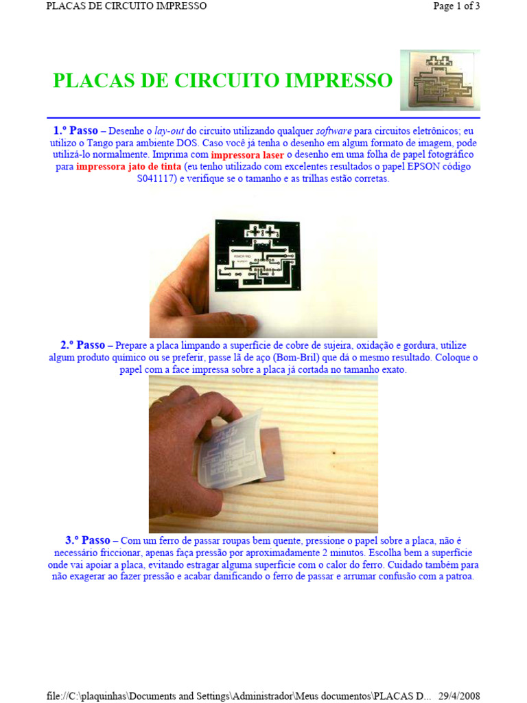2 - Confeccao de PCB _ Metodo Impressora Laser ou Xerox | PDF | Placa ...