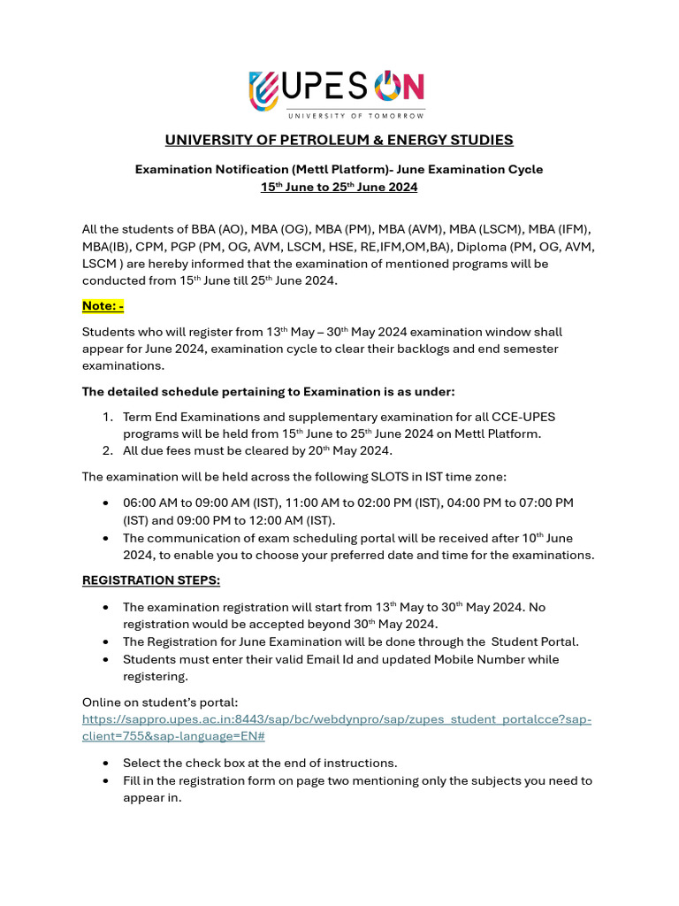 UPES June Exam Schedule 2024 | PDF | Computer Network | Computing