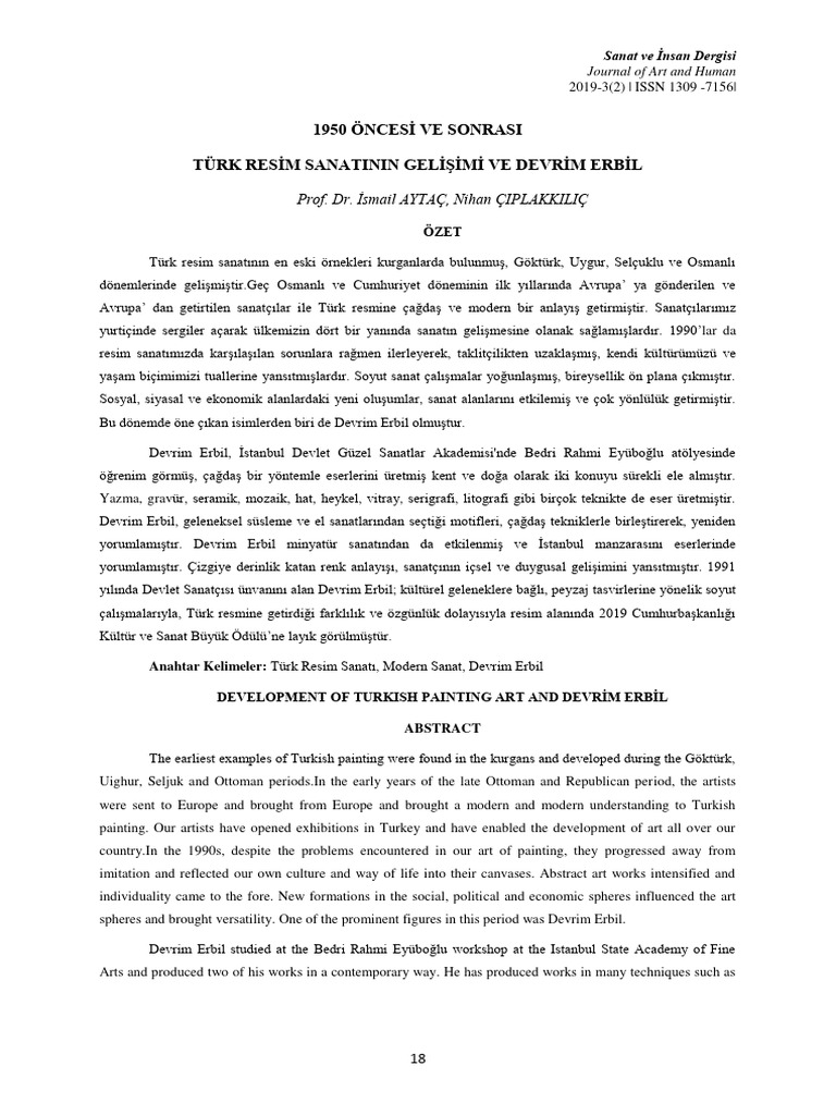 2019 3 2 3 TURK RESIM SANATININ GELISIMI VE DEVRIM ERBIL Ismail AYTAC | PDF
