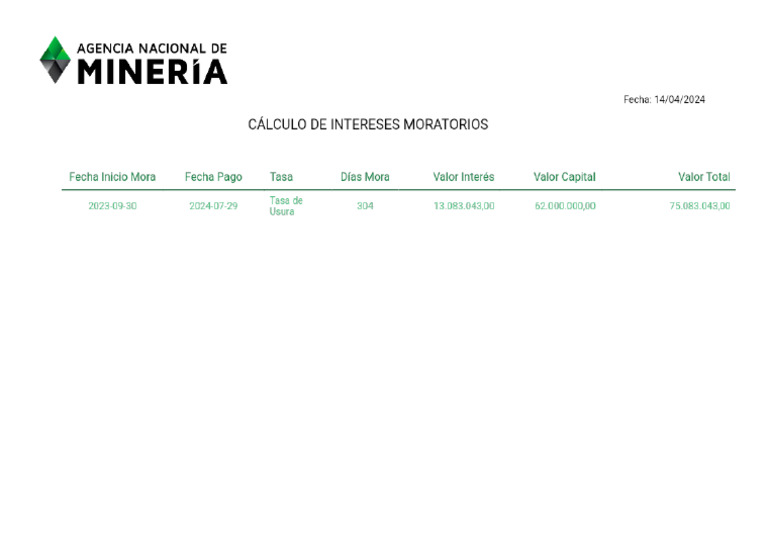 Calculo Interes Moratorio | PDF
