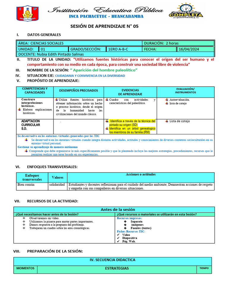 Sesion 5 CCSS 1ero 2024 | PDF | Evaluación | Aprendizaje