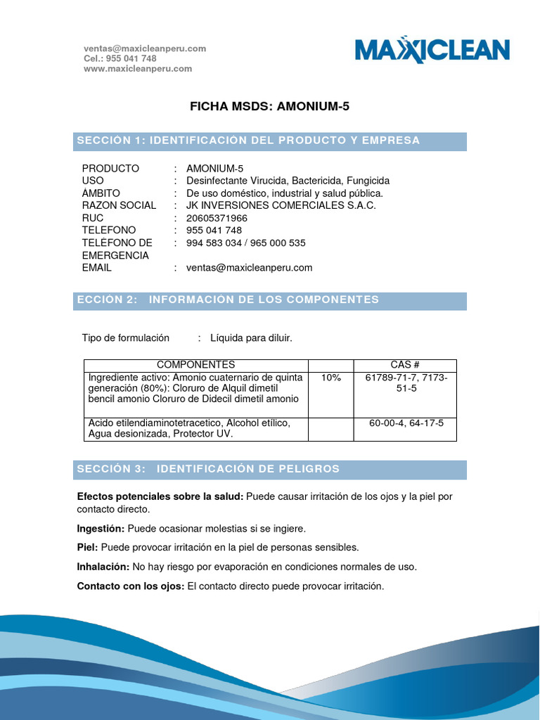 Ficha MSDS - Amonium-5-6 | Descargar gratis PDF | Agua | Toxicidad
