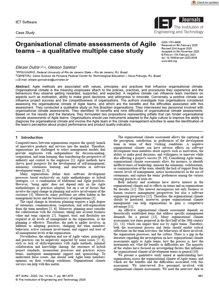 IET Software - 2021 - Dutra - Organisational Climate Assessments of ... IET Software - 2021 - Dutra - Organisational Climate Assessments of ...
