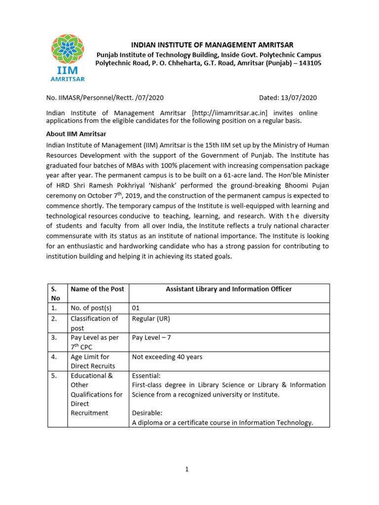 Assistant Library and Information Officer | PDF | Libraries | Experience