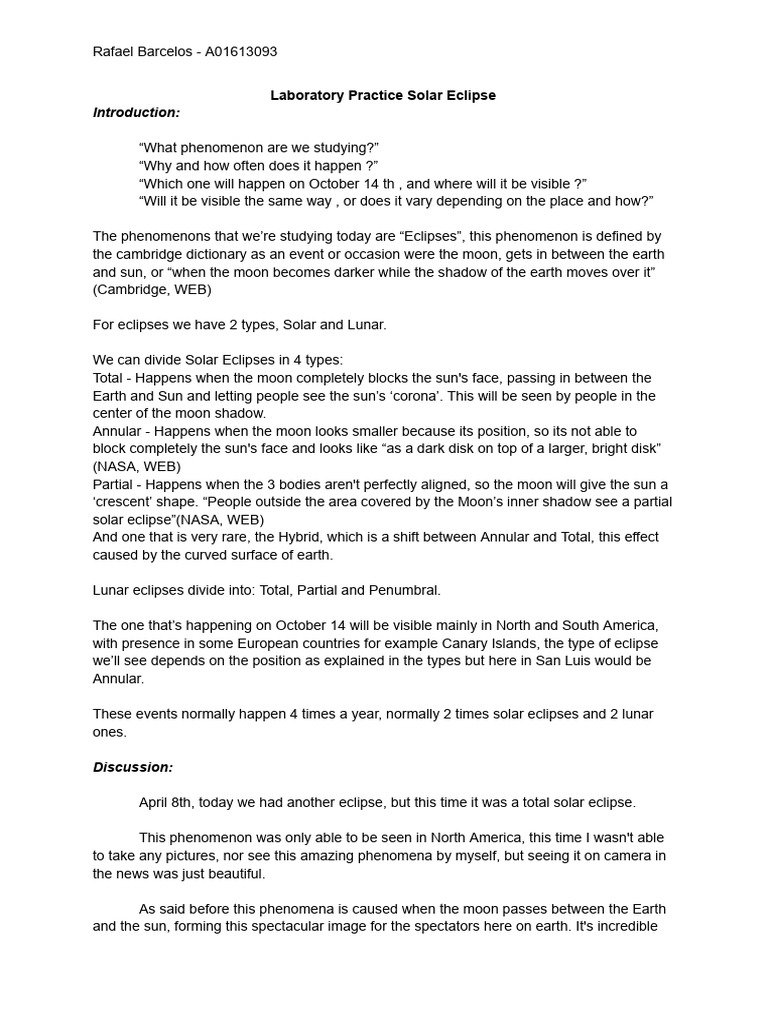 Laboratory Practice | PDF | Solar Eclipse | Moon