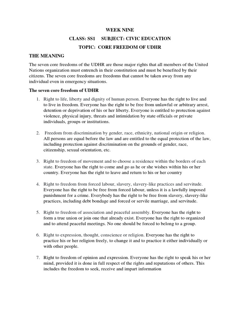 Core Freedom of Udhr | PDF | Slavery | Discrimination
