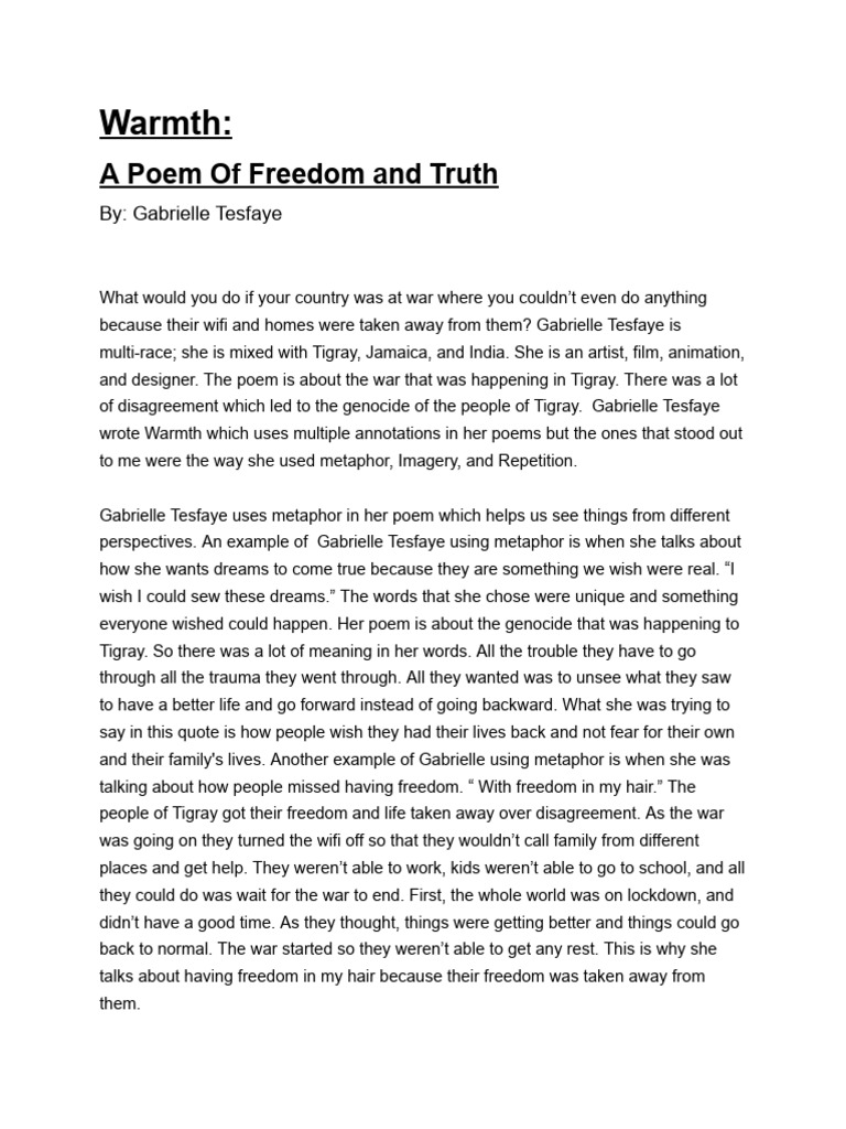 Arsema Tadesse - Literary Analysis Full Draft Intro 3 Body Paragraphs ...
