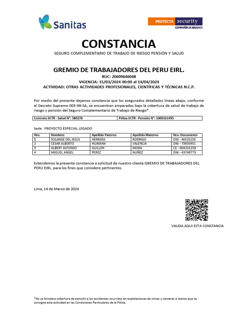 Cobertura SCTR: Exclusiones y Vigencia | PDF