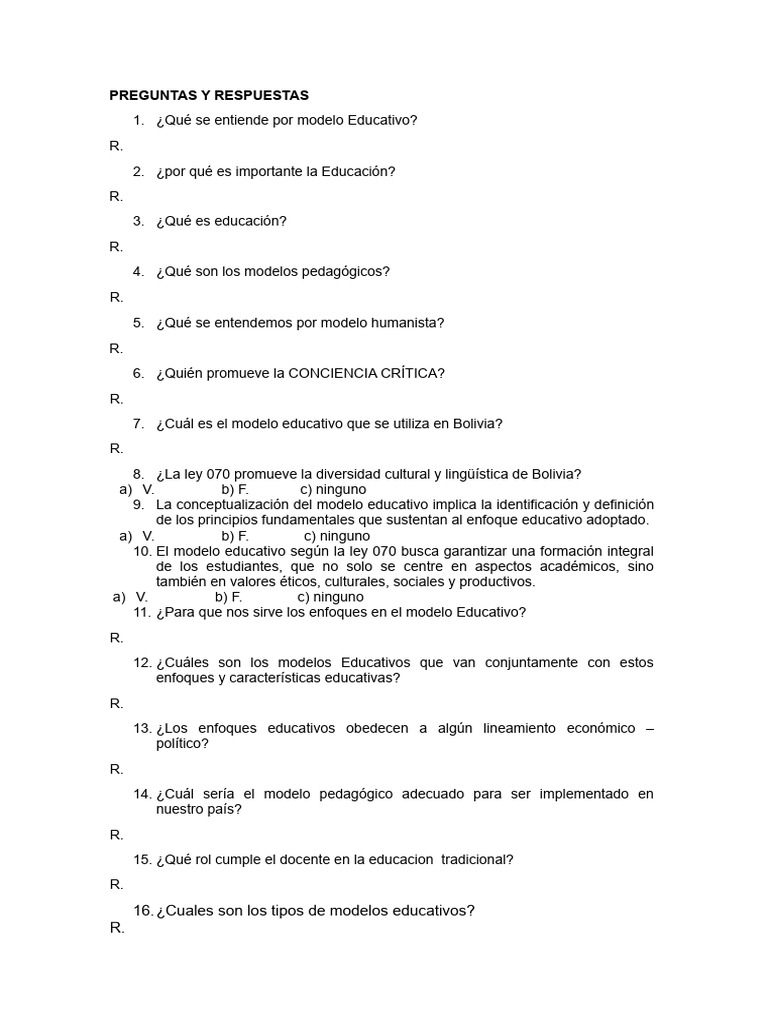 Preguntas Modelos Educativos | PDF | Constructivismo (filosofía de la educación) | Enseñando
