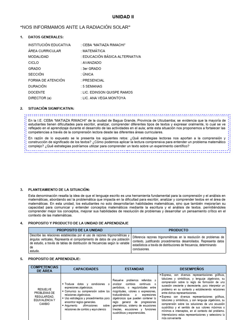 UNIDAD 2_MATEMÁTICA 3er GRADO | PDF | Geometría | Aprendizaje
