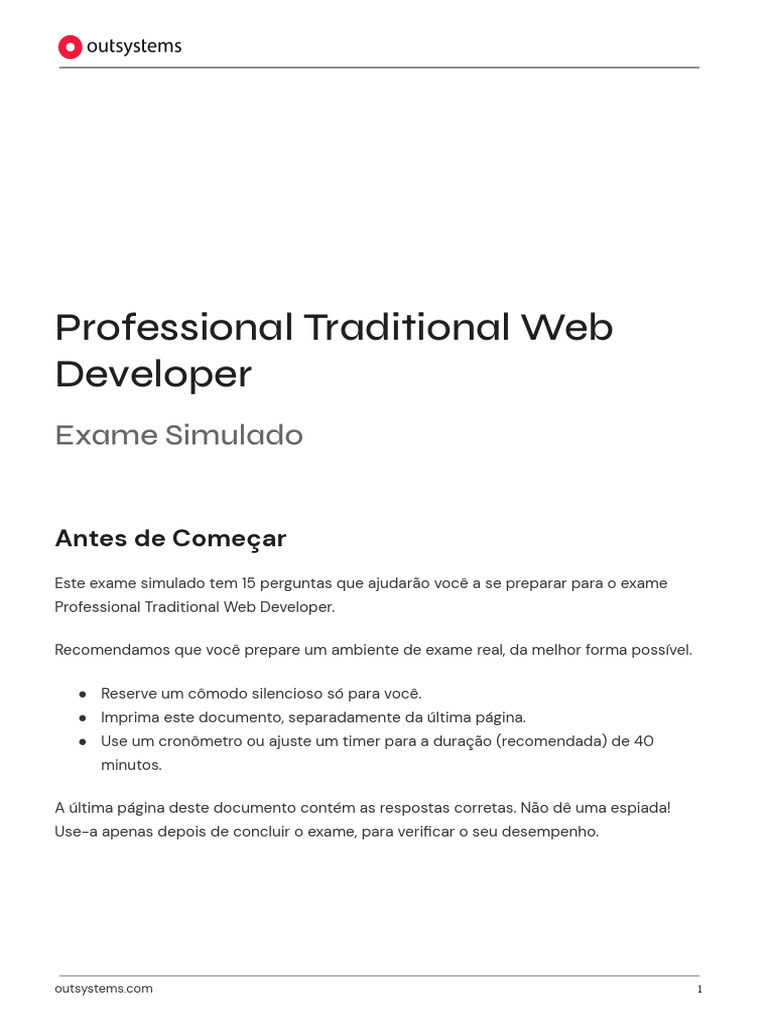 Professional Traditional Web Developer Sample Exam - PT | PDF | Bancos de dados | Script Java