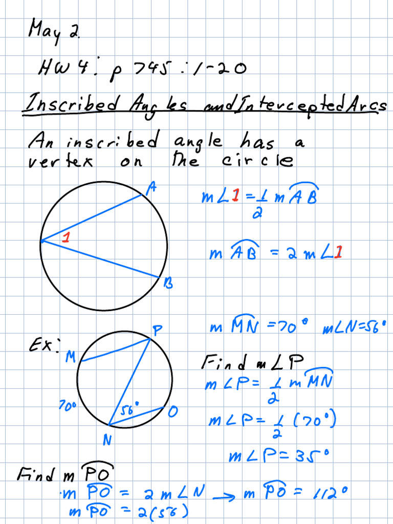 Inscribed Angles and Theorems Explained | PDF | Euclidean Plane ...