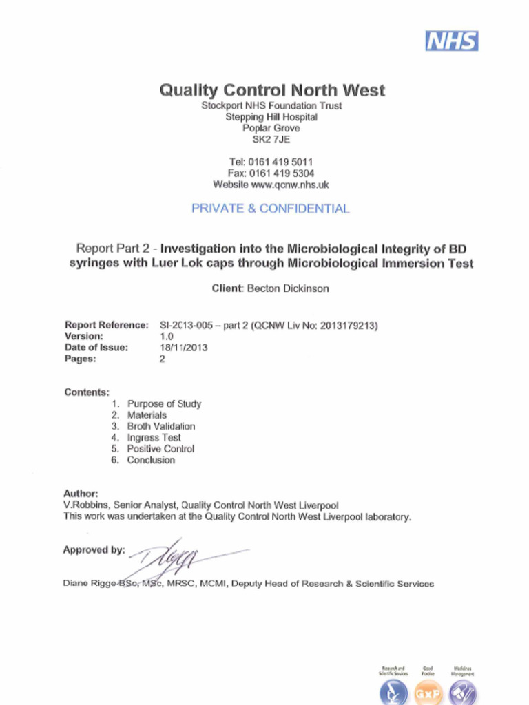 Microbiological Immersion Test BD Syringes and Leur Lock Caps | PDF