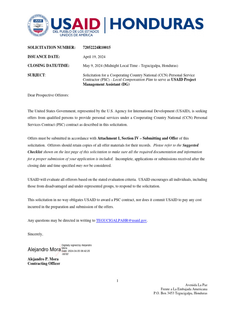 Solicitation No. 72052224R10015 - USAID Project Management Assistant ...