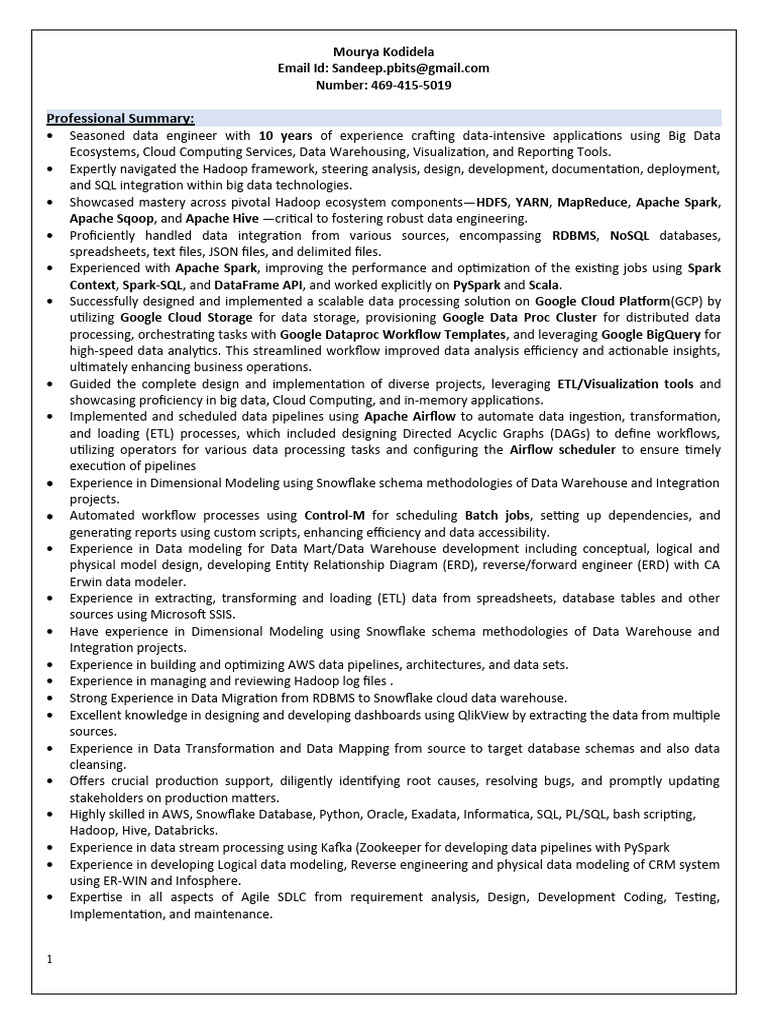 Mourya K Data Engineer | PDF | Apache Spark | Apache Hadoop