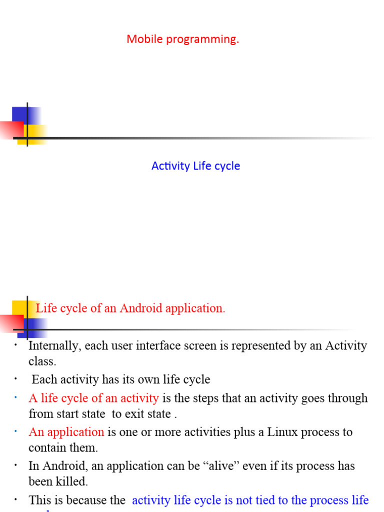 Lecture10 - Activity Life Cycle | PDF | Method (Computer Programming) | Android (Operating System)