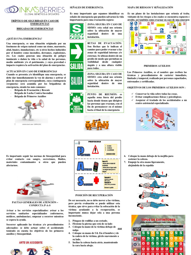 Tríptico de Seguridad en Caso de Emergencias | PDF | Primeros auxilios ...