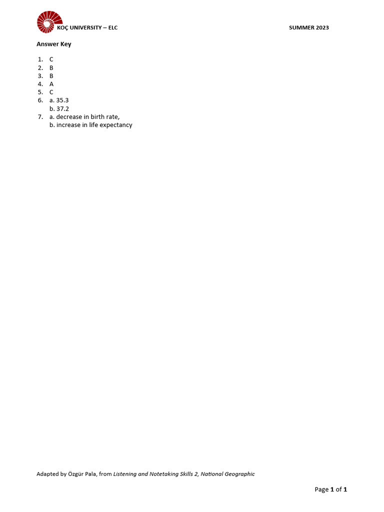 2.c. Note Taking Listening and Notetaking Skills 2 US Population ANSWER ...