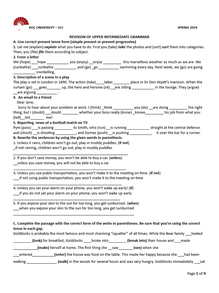 Review of Upper Int Grammar Objectives | PDF | Veganism | Linguistics