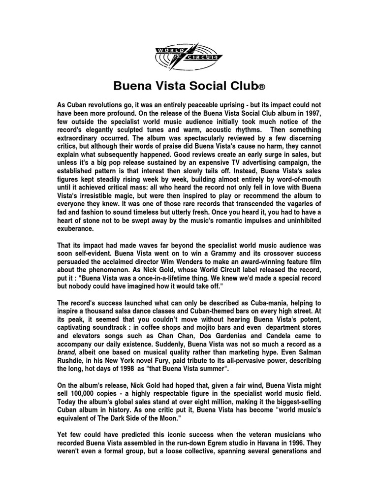 Buena Vista Social Club | PDF | Cuban Music
