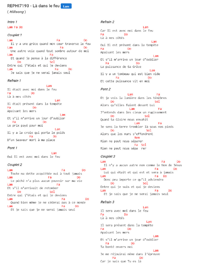 La Dans Le Feu Hillsong | PDF