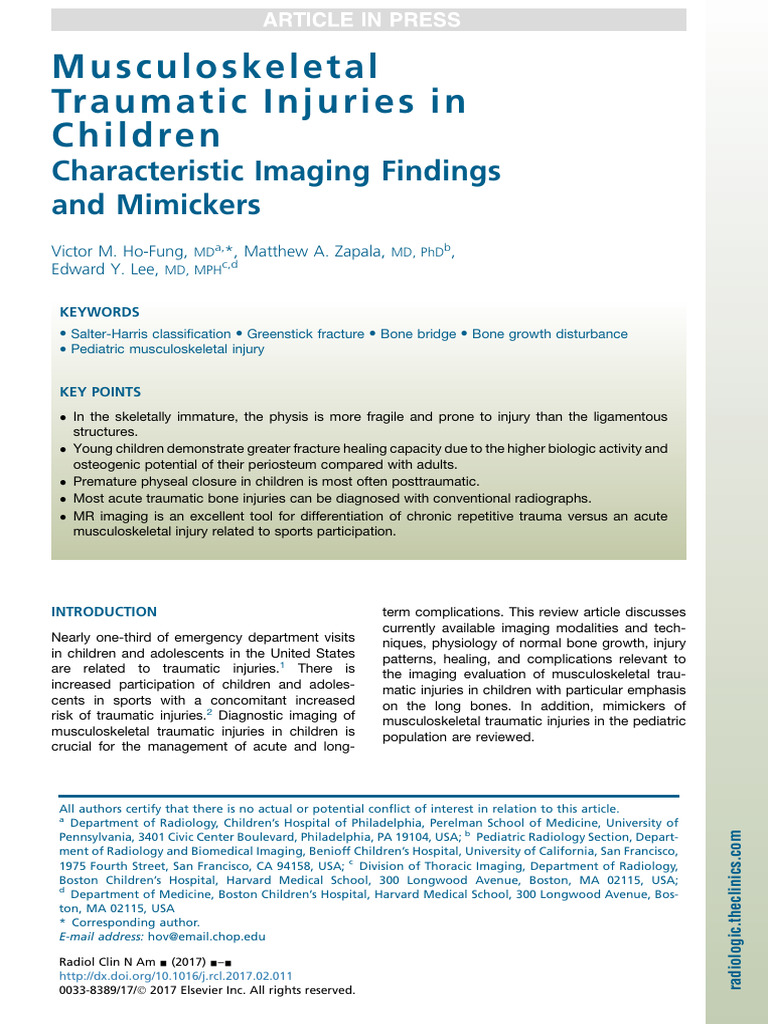 Musculoskeletal Traumatic Injuries in Children | PDF | Ankle | Knee