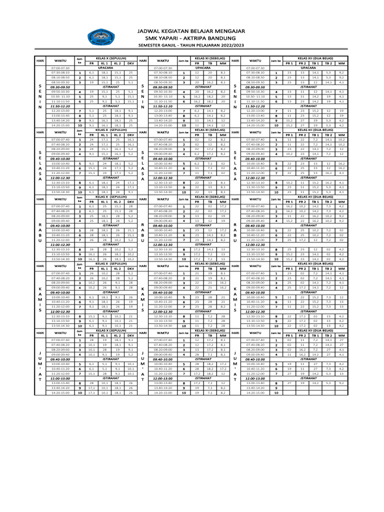 Jadwal Mengajar TP 2022-2023 | PDF