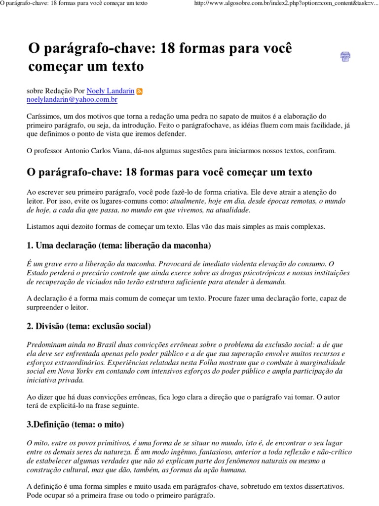 O Parágrafo-Chave - 18 Formas para Você Começar Um Texto | PDF