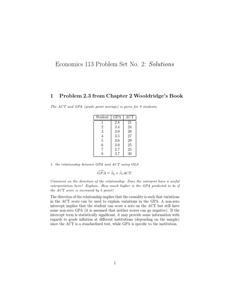 Econ 113 Probset2 Sol | PDF | Coefficient Of Determination | Errors And Residuals
