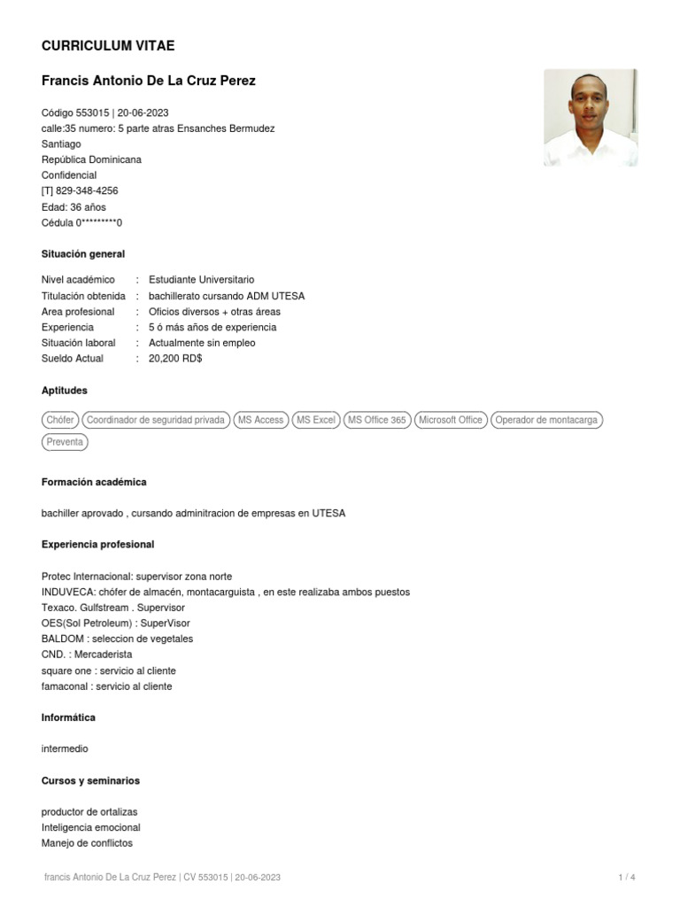 CV de Francis De La Cruz: Experto en Seguridad y Logística | PDF