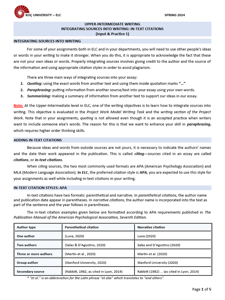 Spring 2024 - UI - Integrating Sources Into Writing (1) - In-Text ...