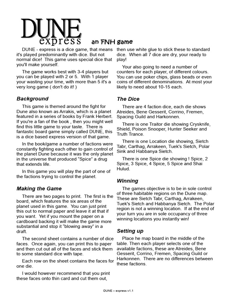 Dune Express Rules | Download Free PDF | Soft Science Fiction ...