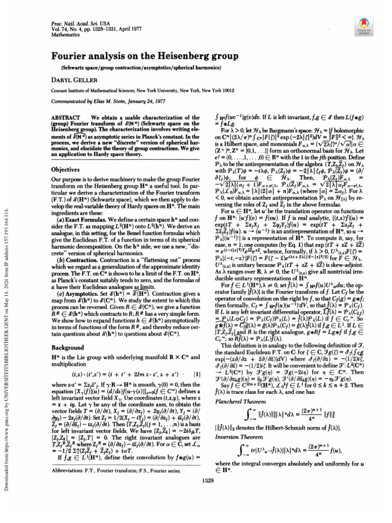 Geller 1977 Fourier Analysis On The Heisenberg Group Pdf Fourier Transform Differential