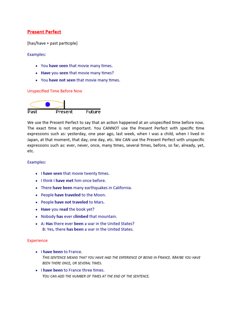 Tenses - Present Perfect | PDF | Perfect (Grammar) | Language Mechanics