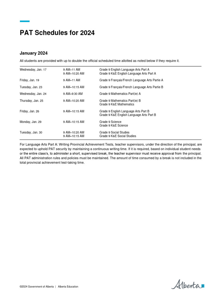 Alberta PAT Schedule 2024 Overview | PDF | English Studies