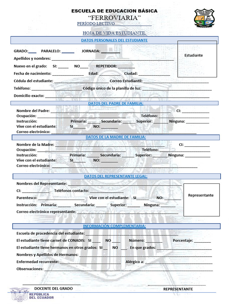Hoja de Vida Estudiantil | Descargar gratis PDF | Etapas educativas