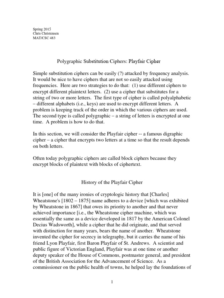 LST 1402 Playfair Cipher | PDF | Cipher | Cryptanalysis