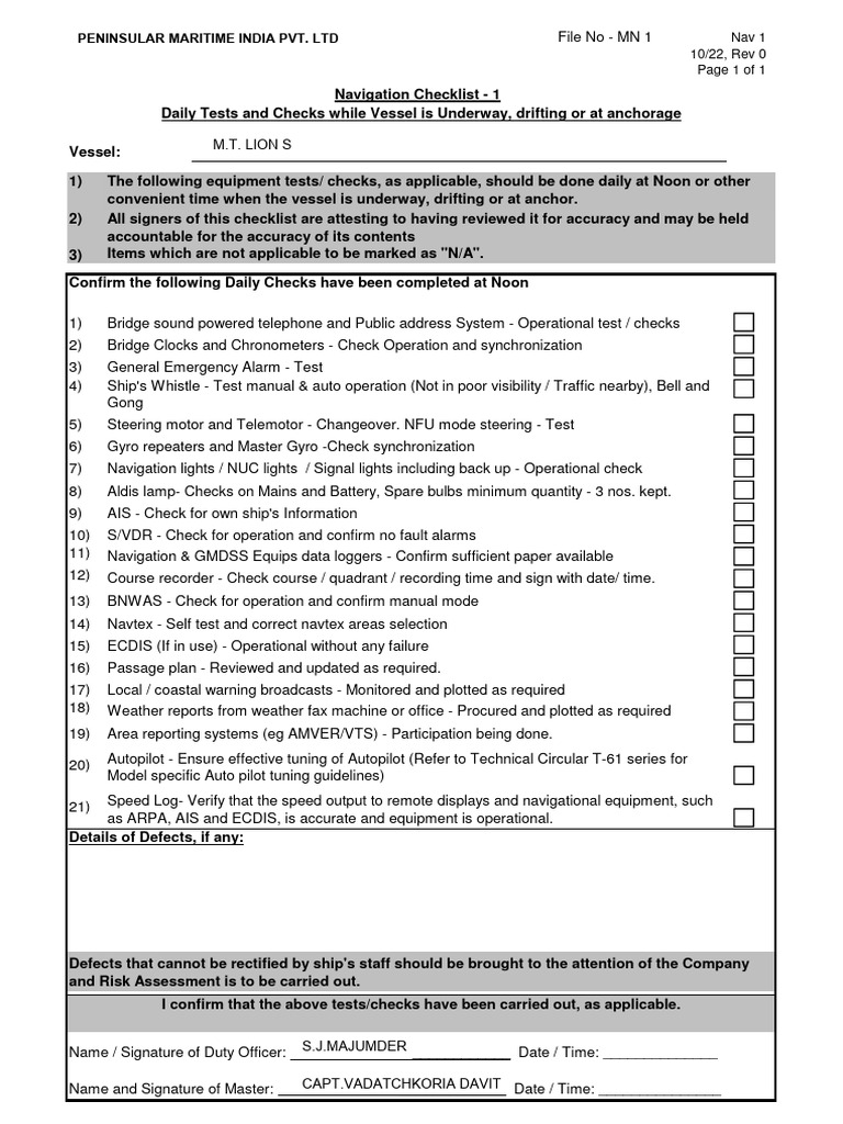 NAV1-Navigation Checklist - 1 | PDF | Navigation