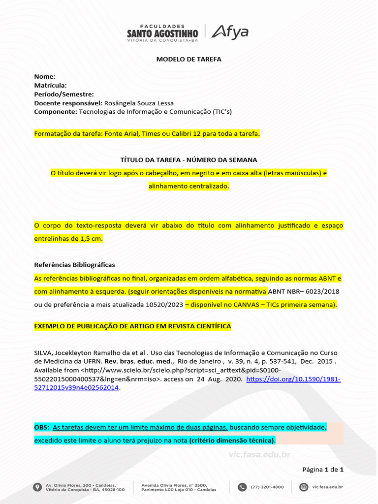 Modelo de Tarefa - Tic's 2024.1 | PDF