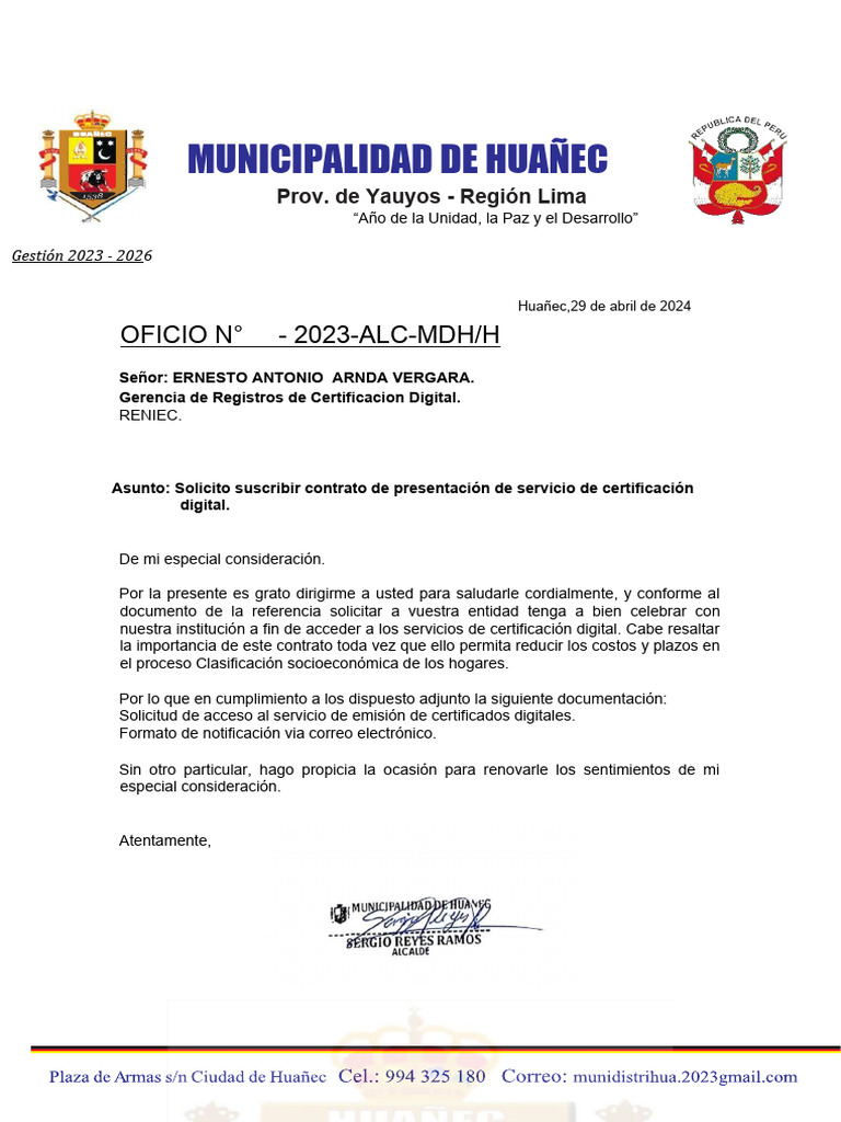 Oficio de Firma Digital Huañec2024 | PDF | Documento de identidad ...