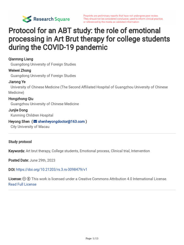 Protocol for an ABT study_ the role of emotional processing in Art Brut ...